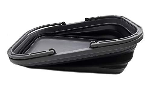 SAMMART 12L (3.17 gallon) Collapsible Tub with Handle - Portable Outdoor Picnic Basket/Crater - Foldable Shopping Bag - Space Saving Storage Container (1, Grey/Black)