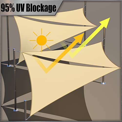 Amgo 14' x 14' Beige Rectangle Square Waterproof Sun Shade Sail Canopy Awning Shelter, 95% UV Blockage UV & Water Resistant AMWTPS14, Outdoor Patio Garden Carport (We Customized)