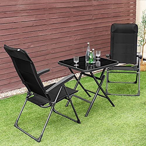 Tangkula 2 Pieces Patio Dining Chairs, Folding Portable Chairs with Adjustable Backrest, Outdoor Camping Chair Set with Armrests & Headrest, Set of 2 Outdoor Lawn Chairs for Yard, Poolside, Balcony