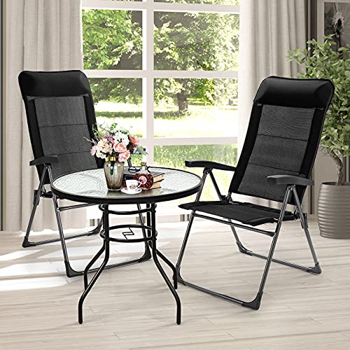 Tangkula 2 Pieces Patio Dining Chairs, Folding Portable Chairs with Adjustable Backrest, Outdoor Camping Chair Set with Armrests & Headrest, Set of 2 Outdoor Lawn Chairs for Yard, Poolside, Balcony