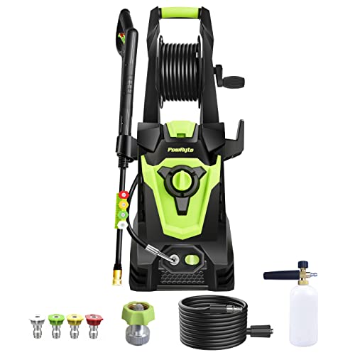 PowRyte Electric Pressure Washer with Hose Reel, Brass Foam Cannon, 4 Different Pressure Tips, Power Washer, 4200 PSI 2.6 GPM