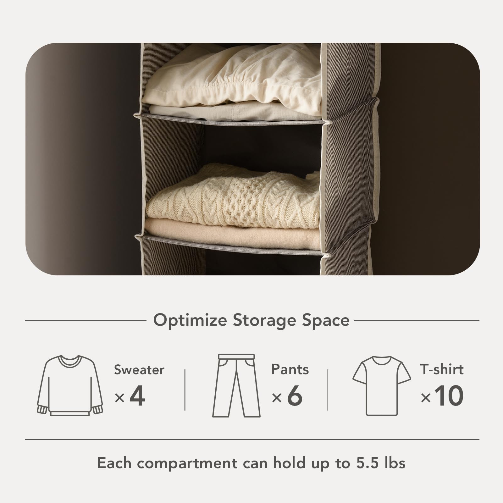 GUDEE ALFIO Shelf Hanging Closet Organizer, Collapsible Hanging Shelves with Dual Sturdy Hooks for Storage, 6 Open Shelving Windows