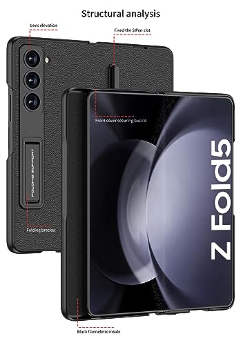 SHIEID Galaxy Z Fold 5 Case with S Pen Holder - Z Fold 5 Leather Case, Ultra -Thin Business Style Phone Case Compatible with Samsung Galaxy Z Fold 5 Case, Cloud Black