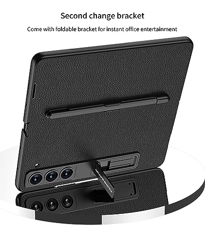 SHIEID Galaxy Z Fold 5 Case with S Pen Holder - Z Fold 5 Leather Case, Ultra -Thin Business Style Phone Case Compatible with Samsung Galaxy Z Fold 5 Case, Cloud Black