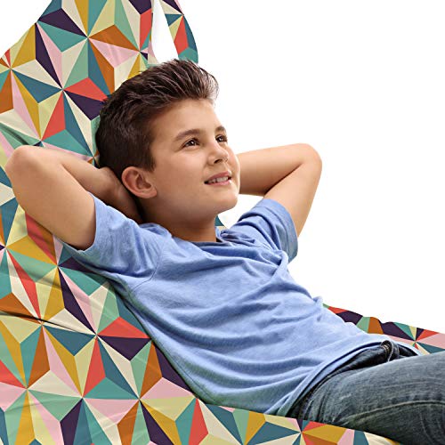 Lunarable Mosaic Lounger Chair Bag, Fractal Geometric Triangles Hexagon Forms Indie Urban Style Graphic Art Retro Style, High Capacity Storage with Handle Container, Lounger Size, Multicolor