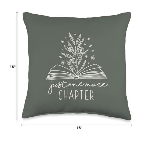 Just One More Chapter - Floral Book Lover (Dark Olive) Throw Pillow