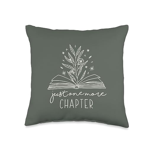 Just One More Chapter - Floral Book Lover (Dark Olive) Throw Pillow
