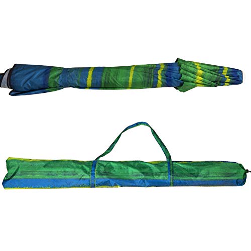 Ogrmar 7FT Beach Umbrella with Sand Anchor & Carry Bag, Portable Outdoor Windproof Sun Umbrella Sun 50+ Protection Umbrella with Push Button Tilt & Air Vent (Green Stripe)