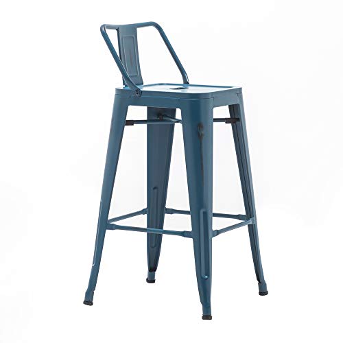 Alunaune 26" Metal Bar Stools Set of 4 Counter Height Barstools Industrial Counter Stool Kitchen Bar Chairs Indoor Outdoor-Low Back, Distressed Navy