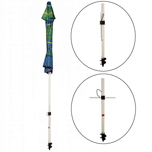Ogrmar 7FT Beach Umbrella with Sand Anchor & Carry Bag, Portable Outdoor Windproof Sun Umbrella Sun 50+ Protection Umbrella with Push Button Tilt & Air Vent (Green Stripe)