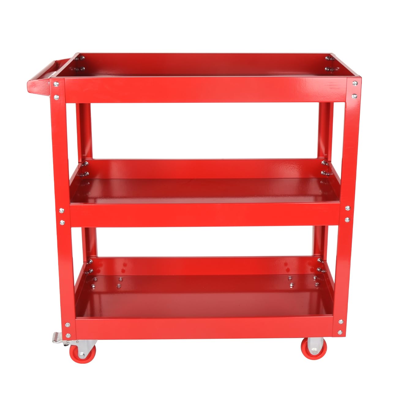 LFGUD 3-Tier Commercial Utility Cart with Brake Wheels, Sturdy Steel Construction, 110 lbs Capacity, Red