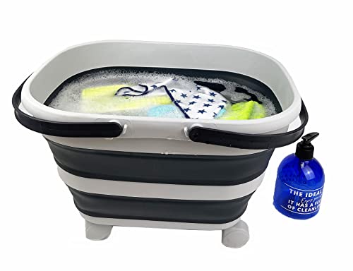 SAMMART 17L(4.5 Gallon) Collapsible Basket with Handle-Portable Outdoor Picnic Basket/Crater with 360˚ Rotating Wheels-Foldable Shopping Bag-Space Saving (Grey/Slate Grey)