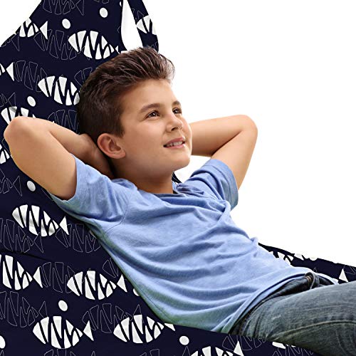 Lunarable Nautical Lounger Chair Bag, Monochrome Design Fish Ocean Aquarium Sea Marine Theme, High Capacity Storage with Handle Container, Lounger Size, Indigo Multicolor
