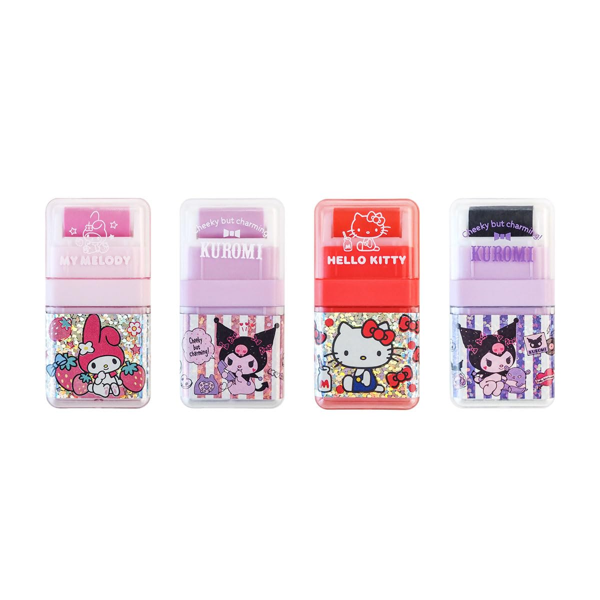 4 Packs Cute Pink Erasers for Kids, Kawaii Anime Erasers for Pencils, Fun Eraser with Cover and Roller, Back to School Supplies for Children, Girls and Boys