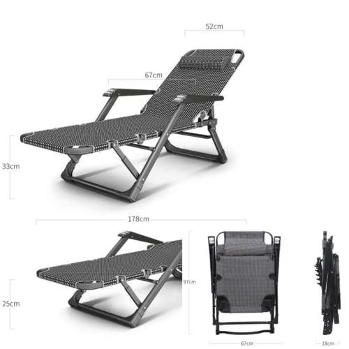 Phil Beauty Household Deck Chair Iron Alloy Balcony Chair 5 Gears Adjustable Leisure Nap with Pillow Portable,Black