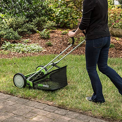 Greenworks 16-Inch Reel Lawn Mower with Grass Catcher 25052,Black/Green