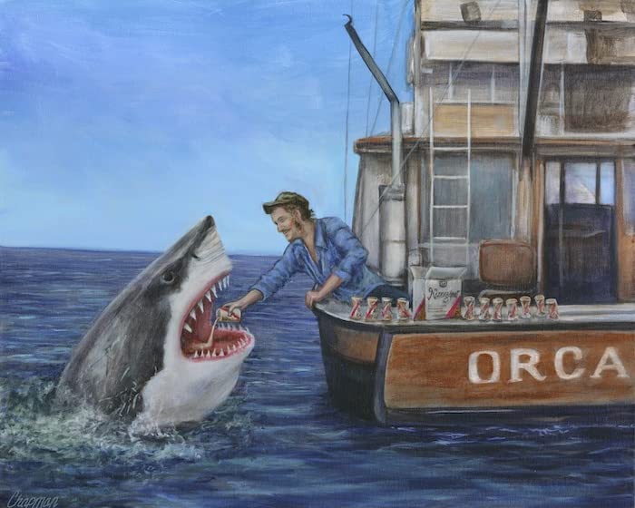Drinking Buddies; Shark Drinking a Beer With Sailor (8x10)
