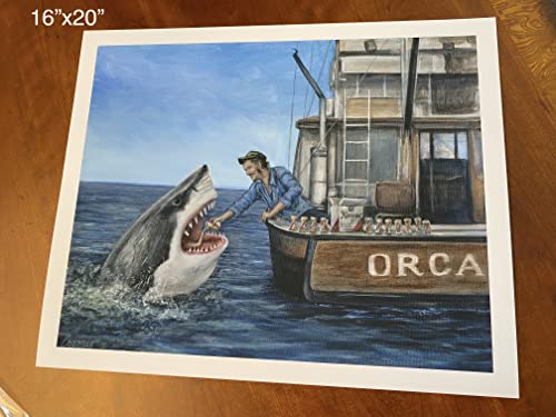 Drinking Buddies; Shark Drinking a Beer With Sailor (8x10)