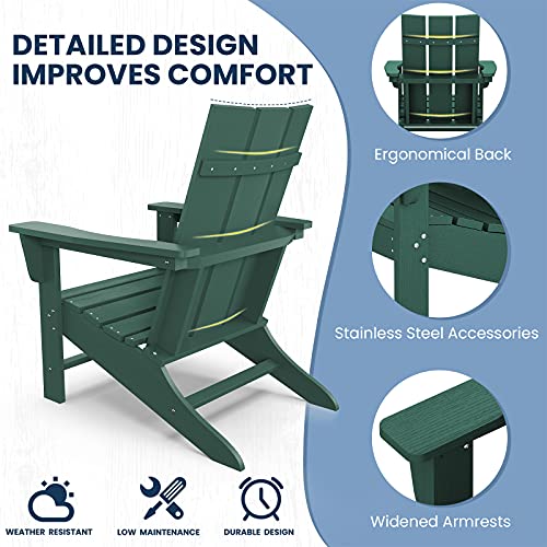 SERWALL Adirondack Chair Oversized Outdoor Fire Pits Chair Weather Resistant-Green