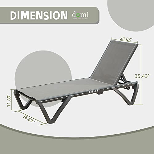 Domi Pool Lounge Chairs Set of 2, Adjustable Aluminum Plastic Outdoor Chaise Lounge, All Weather for Outside Beach Poolside Lawn-Grey Textilene
