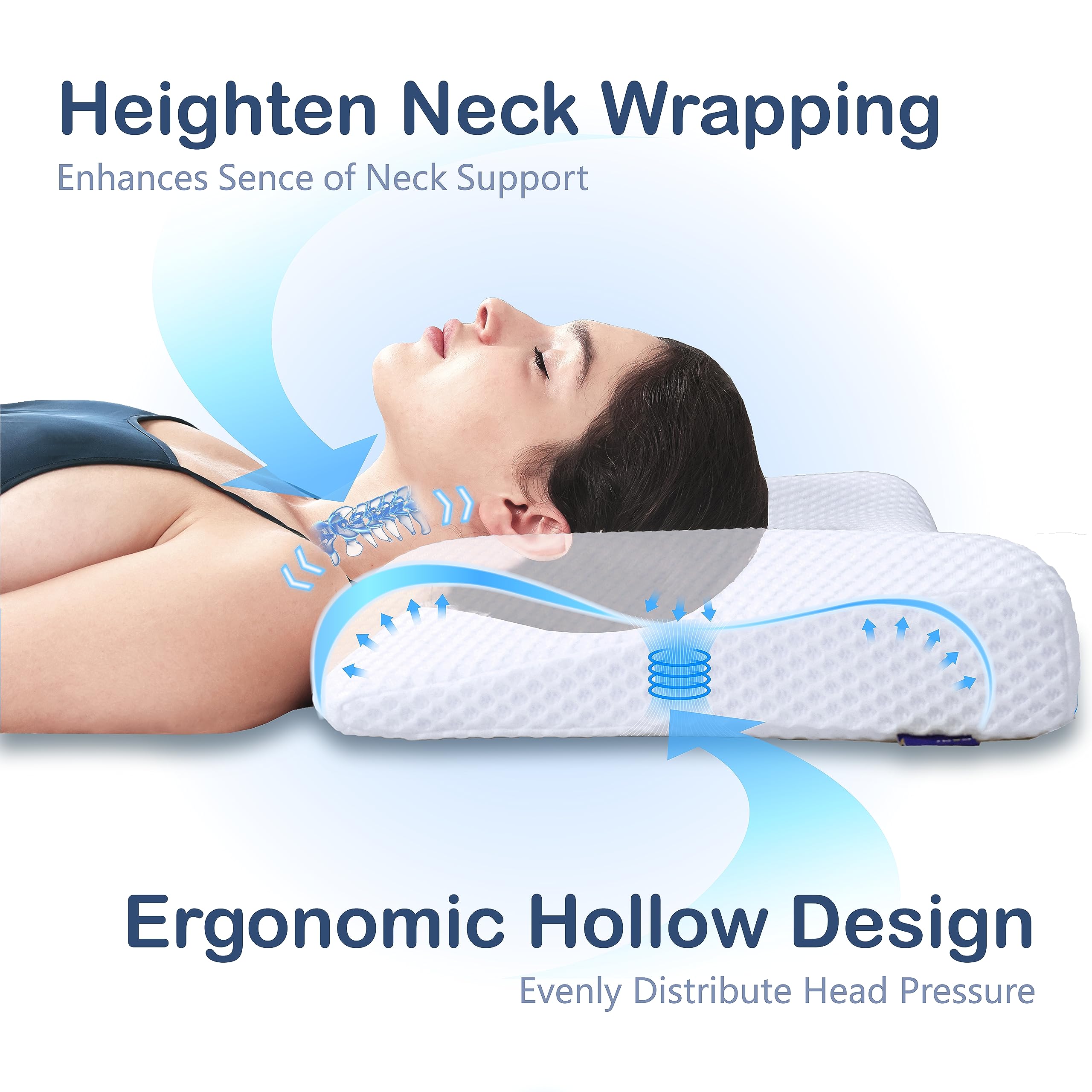 Loucima Cervical Neck Pillows for Pain Relief Sleeping, 2-Way Adjustable Orthopedic Pillow with Ergonomic Hollow Design for Spine Aligning, Memory Foam Contour Bed Pillow for Side Back Stomach Sleeper