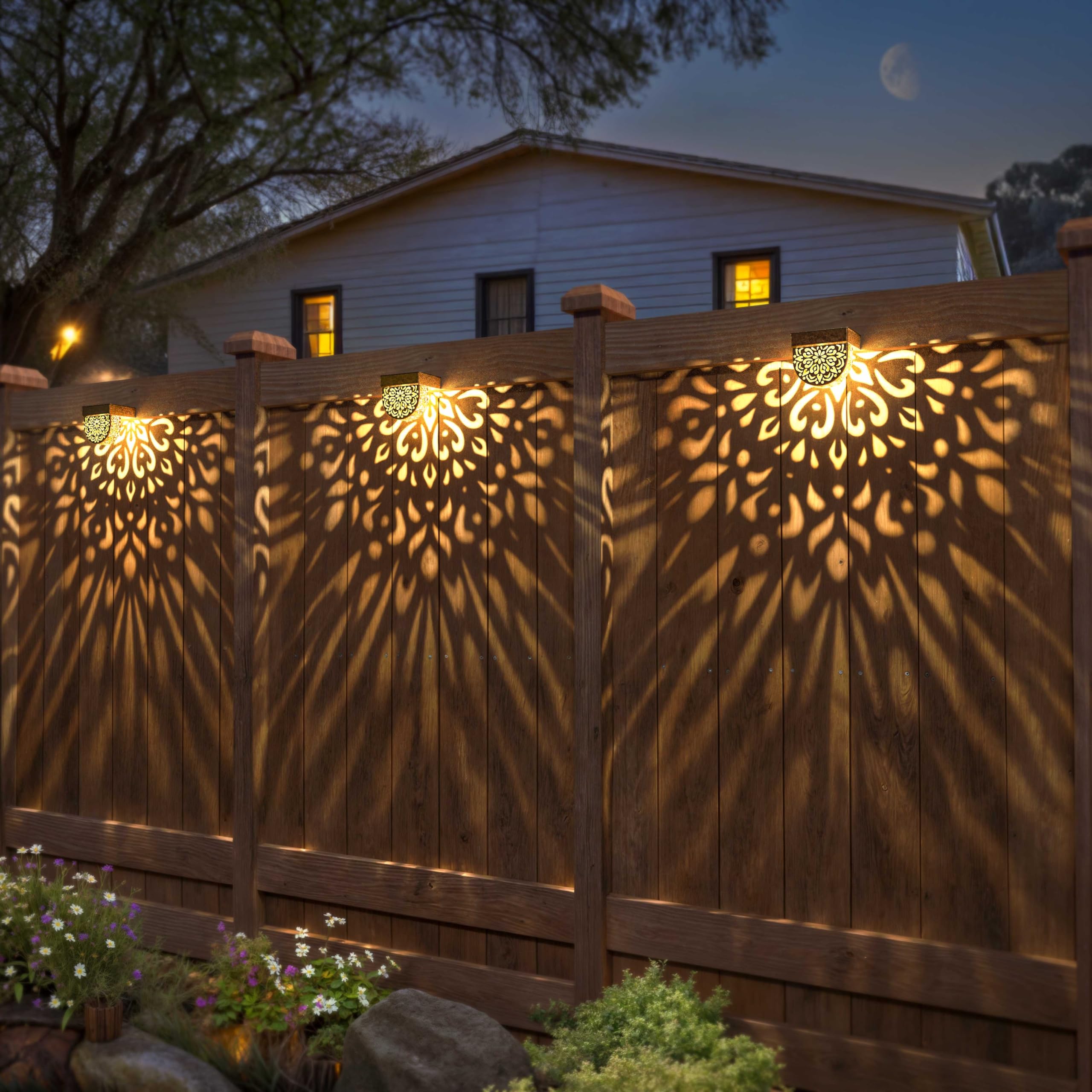 EKQ Solar Fence Lights 6 Pack Solar Deck Lights Outdoor Waterproof LED Solar Powered Step Lights Wall Lights Outdoor Decorations Warm Yellow Light Decorative Lighting for, Front Door, Backyard (Gold)