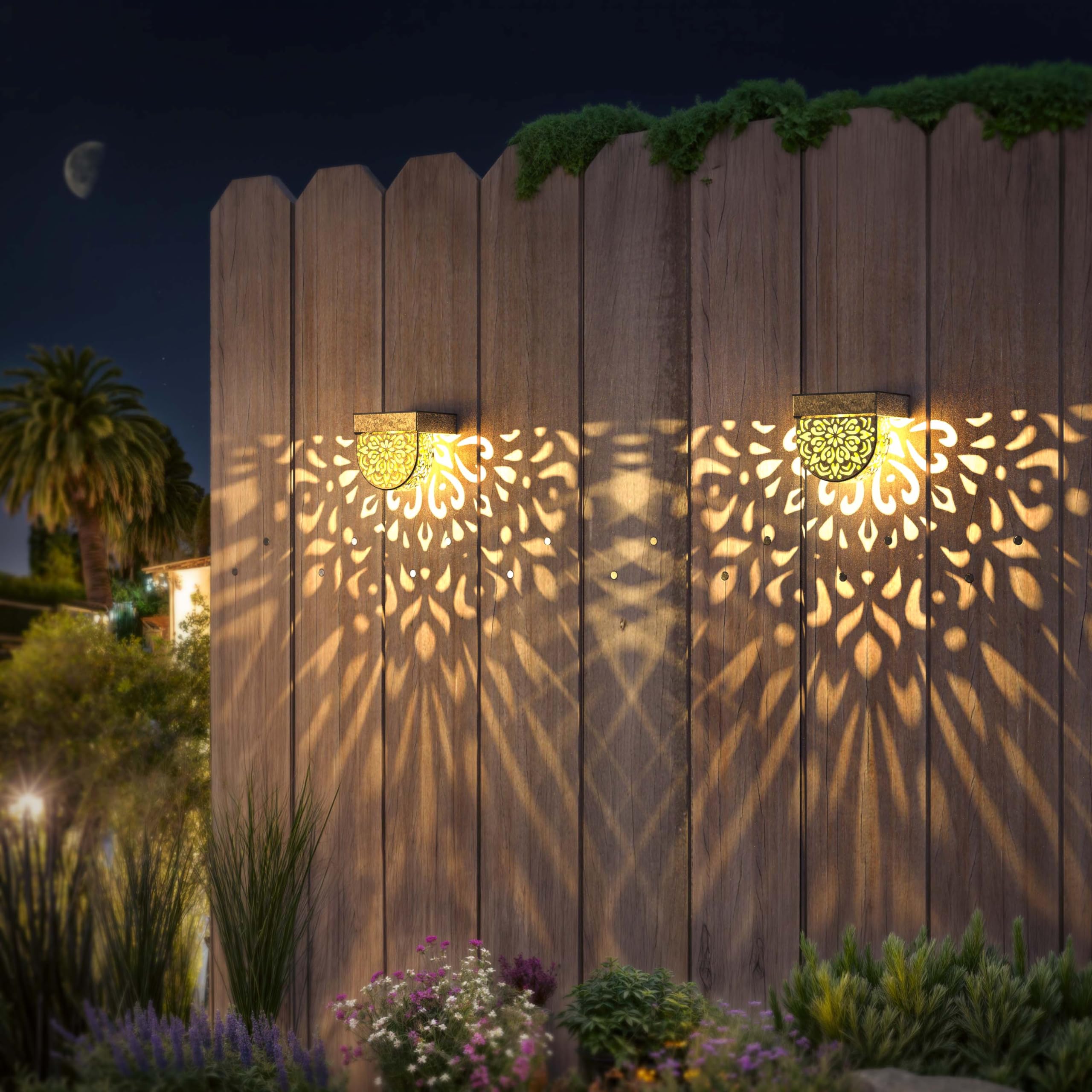 EKQ Solar Fence Lights 6 Pack Solar Deck Lights Outdoor Waterproof LED Solar Powered Step Lights Wall Lights Outdoor Decorations Warm Yellow Light Decorative Lighting for, Front Door, Backyard (Gold)