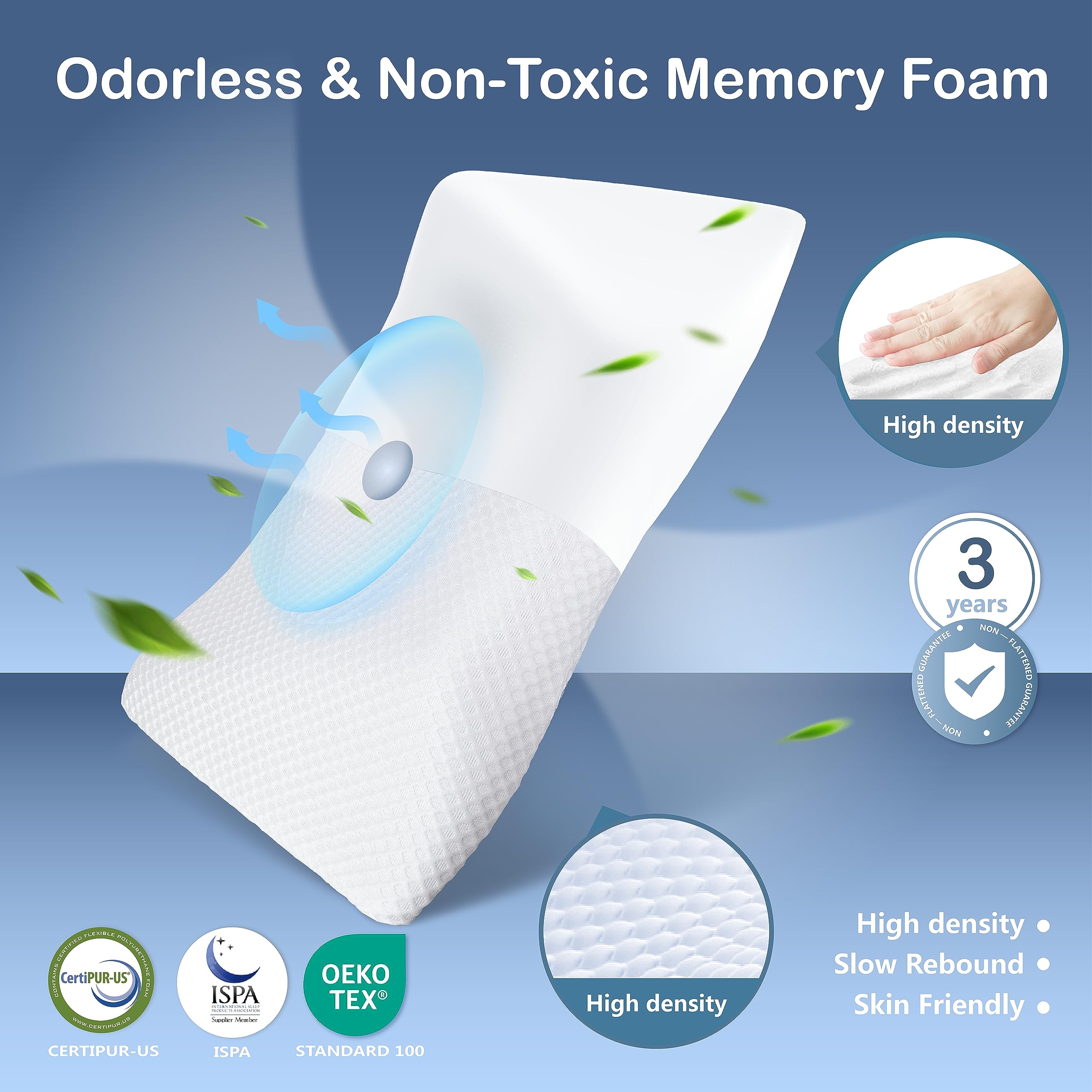 Loucima Cervical Neck Pillows for Pain Relief Sleeping, 2-Way Adjustable Orthopedic Pillow with Ergonomic Hollow Design for Spine Aligning, Memory Foam Contour Bed Pillow for Side Back Stomach Sleeper