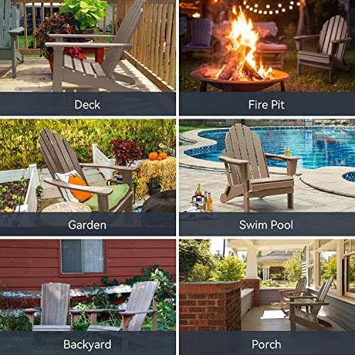 Classic Folding Adirondack Chair, Weather Resistant Patio Seating, Heavy Duty Poly Plastic Outdoor Chairs, Deck Fire Pit Garden Lawn Backyard Porch Chairs - Easy Assemble - Brown