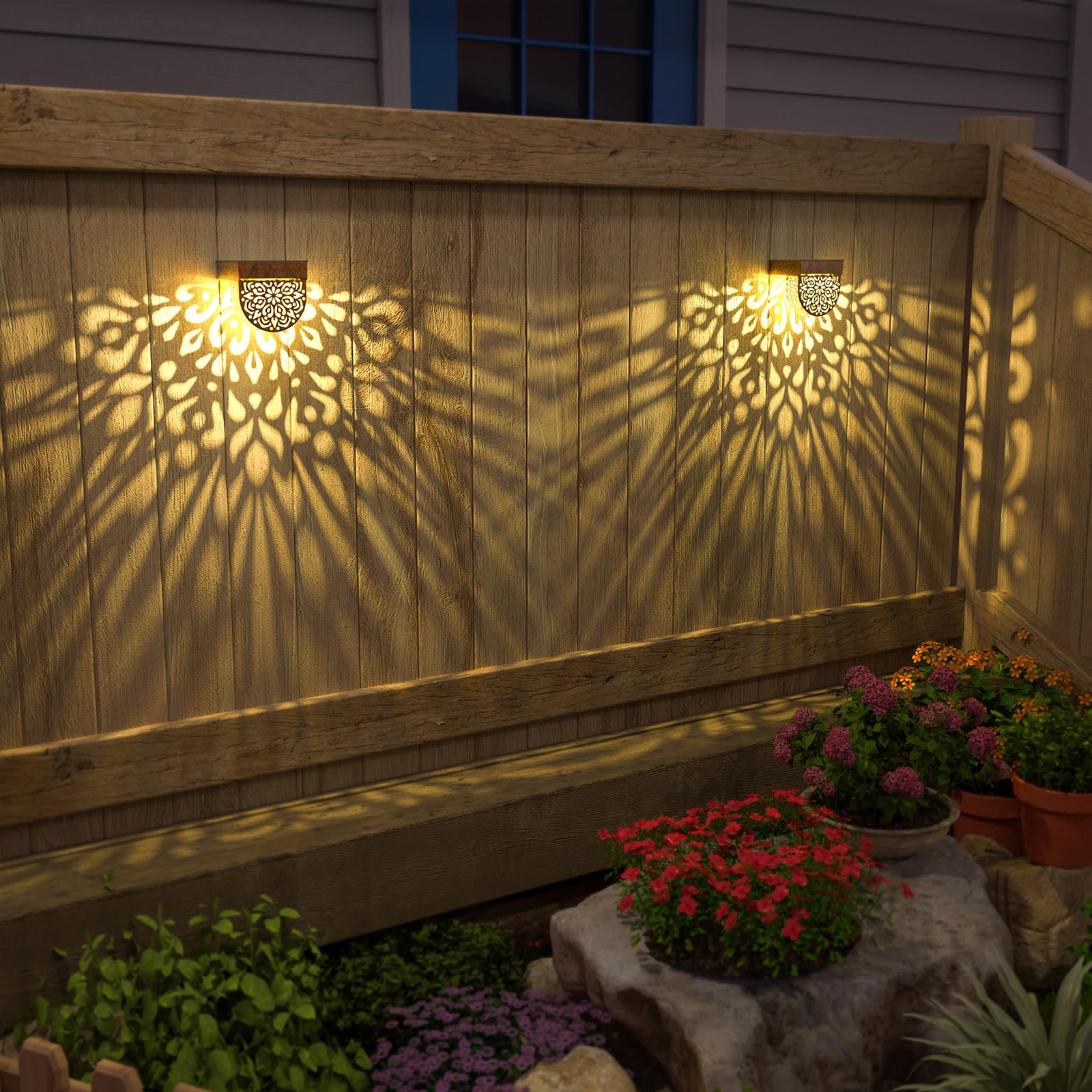 EKQ Solar Fence Lights 6 Pack Solar Deck Lights Outdoor Waterproof LED Solar Powered Step Lights Wall Lights Outdoor Decorations Warm Yellow Light Decorative Lighting for, Front Door, Backyard (Gold)
