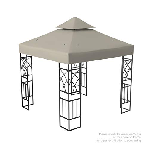 10x10 Canopy Replacement Top - Double Tier Patio Gazebo Canopy Cover - Waterproof 250g Canvas Gazebo - Beige