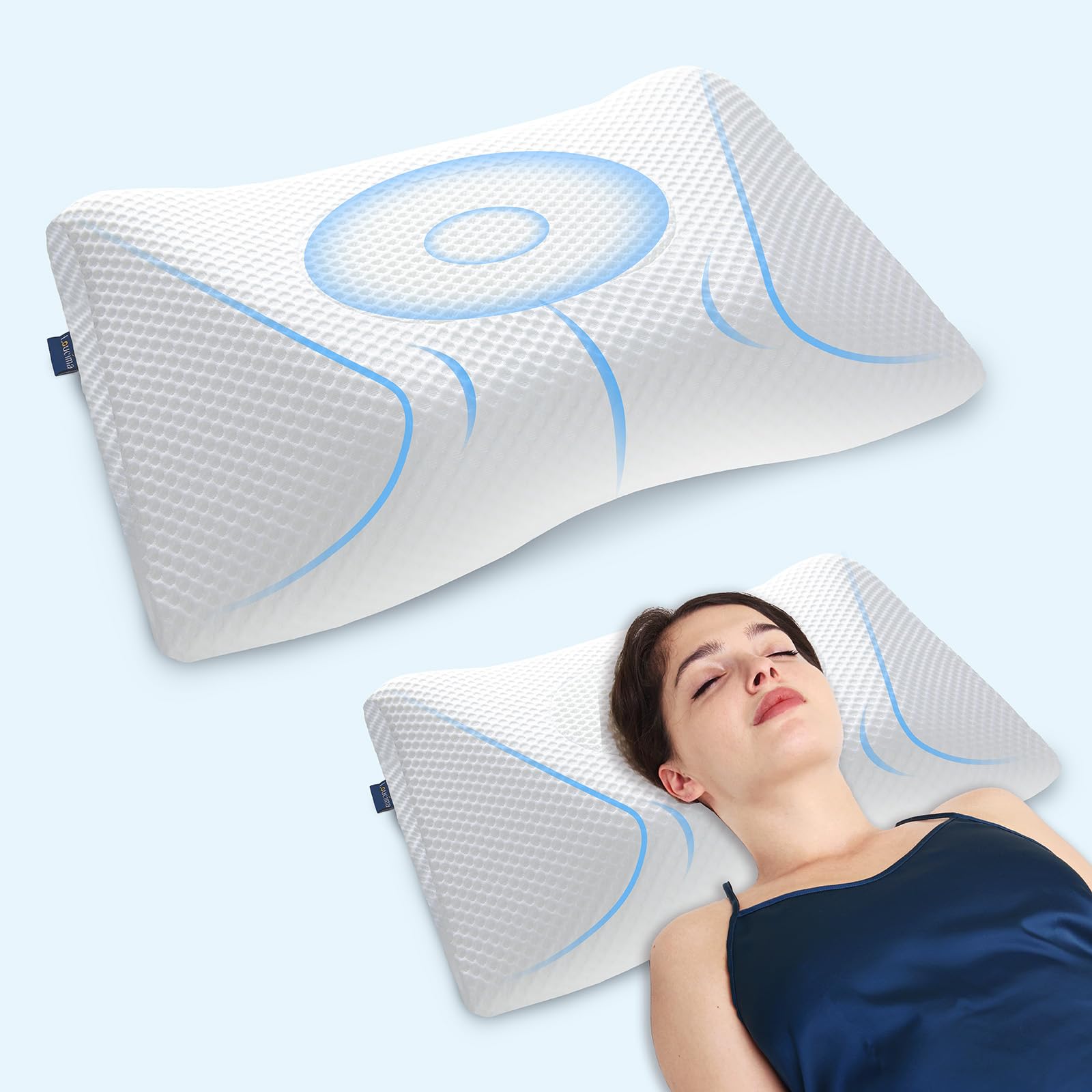 Loucima Cervical Neck Pillows for Pain Relief Sleeping, 2-Way Adjustable Orthopedic Pillow with Ergonomic Hollow Design for Spine Aligning, Memory Foam Contour Bed Pillow for Side Back Stomach Sleeper