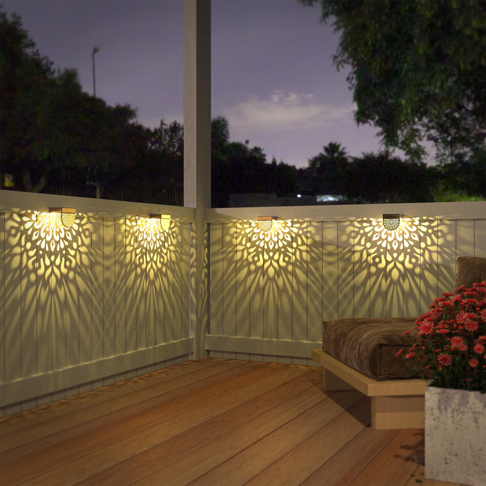 EKQ Solar Fence Lights 6 Pack Solar Deck Lights Outdoor Waterproof LED Solar Powered Step Lights Wall Lights Outdoor Decorations Warm Yellow Light Decorative Lighting for, Front Door, Backyard (Gold)