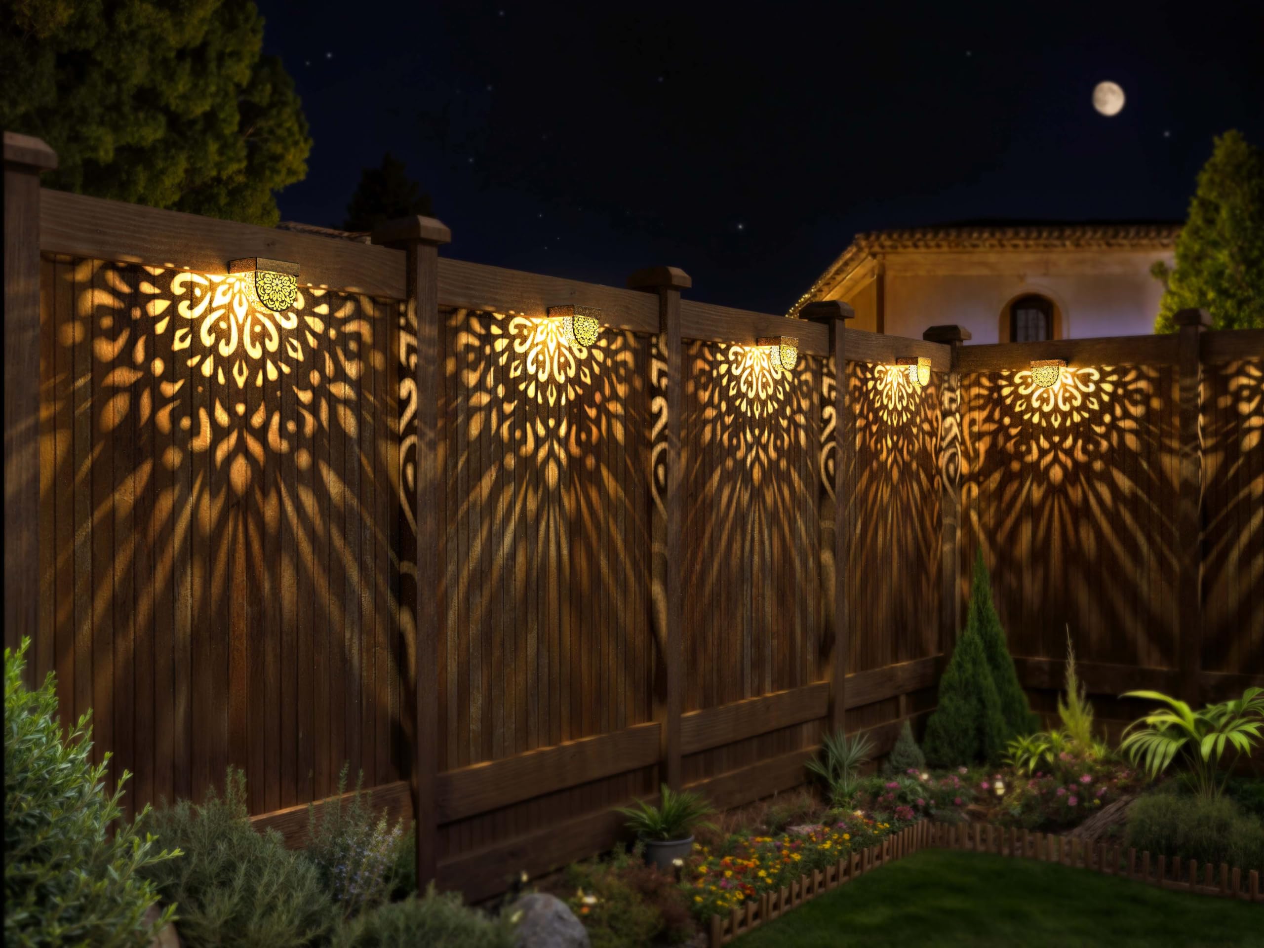 EKQ Solar Fence Lights 6 Pack Solar Deck Lights Outdoor Waterproof LED Solar Powered Step Lights Wall Lights Outdoor Decorations Warm Yellow Light Decorative Lighting for, Front Door, Backyard (Gold)
