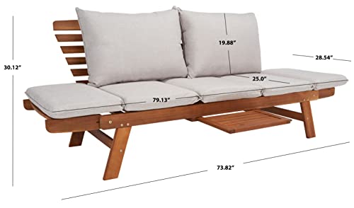 Safavieh PAT7300E Collection Emely Acacia Wood Expandable Loveseat Outdoor Daybed, Natural/Light Grey