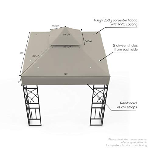 10x10 Canopy Replacement Top - Double Tier Patio Gazebo Canopy Cover - Waterproof 250g Canvas Gazebo - Beige