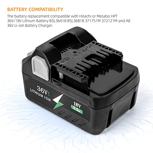 Wodeuibr 36V/18V 5.0Ah Replacement for Metabo HPT Battery,Li-Ion Battery MultiVolt 371751M 372121M BSL36A18 BSL36B18 Cordless Power Tools,5000mAh Large Capacity Battery