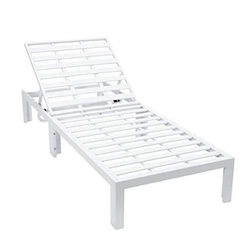 LeisureMod Chelsea Modern White Aluminum Chaise Lounge Outdoor Patio Chair with Side Table & Cushions Set of 2, Green