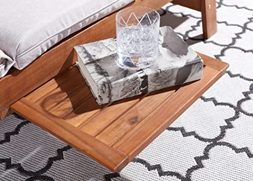 Safavieh PAT7300E Collection Emely Acacia Wood Expandable Loveseat Outdoor Daybed, Natural/Light Grey