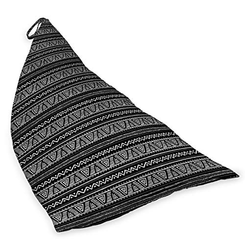 Lunarable Tribal Lounger Chair Bag, Continuous Prehistoric Art Geometric Triangles Illustration, High Capacity Storage with Handle Container, Lounger Size, Charcoal Grey White