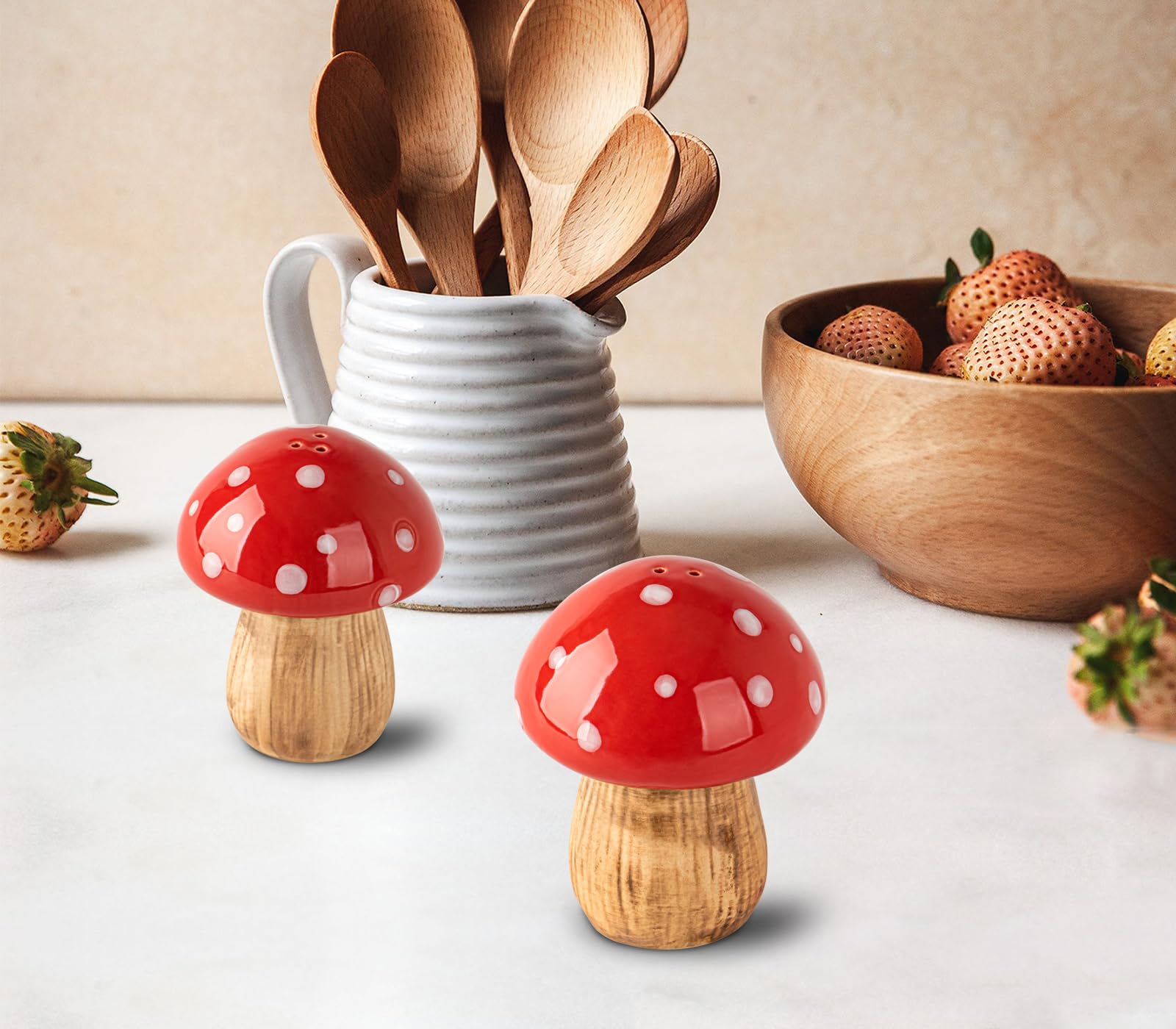 Mushroom Salt And Pepper Shakers Set Ceramic Salt Pepper Shakers Container Red Salt Pepper Shaker Set Salt Shakers For Kitchen Salt And Pepper Jar