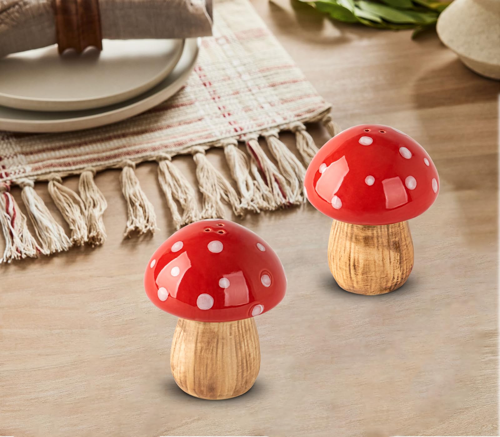 Mushroom Salt And Pepper Shakers Set Ceramic Salt Pepper Shakers Container Red Salt Pepper Shaker Set Salt Shakers For Kitchen Salt And Pepper Jar