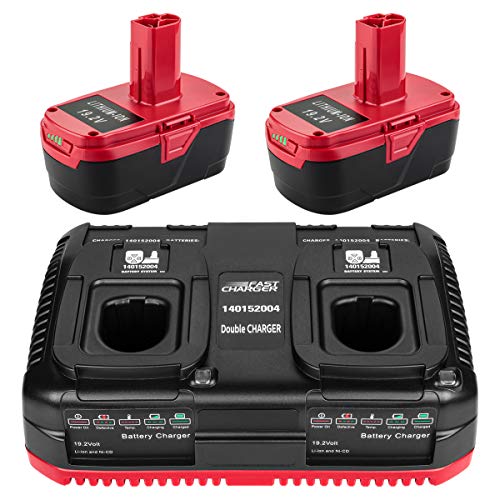 ANTRobut 2Pack 6.0Ah Replacement Craftsman 19.2 Volt Lithium Battery and Dual Battery Charger 140152004 for Craftsman Battery DieHard C3 XCP 130279005 1323903 130211004 11375 11376 315.113753