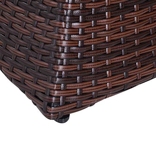 Outsunny Rattan Wicker Side Table with Umbrella Hole, 2 Tier Storage Shelf for All Weather for Outdoor, Patio, Garden, Backyard, Mixed Grey
