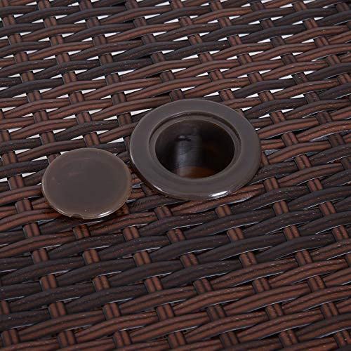 Outsunny Rattan Wicker Side Table with Umbrella Hole, 2 Tier Storage Shelf for All Weather for Outdoor, Patio, Garden, Backyard, Mixed Grey