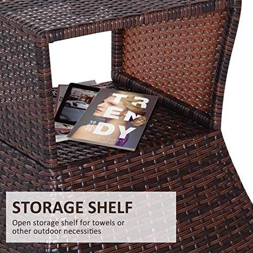 Outsunny Rattan Wicker Side Table with Umbrella Hole, 2 Tier Storage Shelf for All Weather for Outdoor, Patio, Garden, Backyard, Mixed Grey