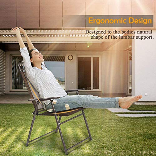 ARLIME 4-Pack Folding Steel Chairs, Patio Dining Chairs with Armrest and Footrest, Portable Outdoor and Indoor Sling Chairs, Camping Deck Garden Pool Backyard Chairs