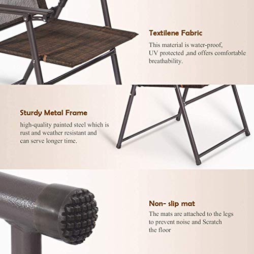 ARLIME 4-Pack Folding Steel Chairs, Patio Dining Chairs with Armrest and Footrest, Portable Outdoor and Indoor Sling Chairs, Camping Deck Garden Pool Backyard Chairs