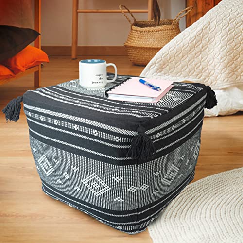 LEGACI Terrace Pouf Ottoman Outdoor Stuffable Footrest Cushion Ottoman Pouf Cover Unstuffed Storage Pouf with Multiple Filling Options Stuffable Ottoman Black and White Pouf Ottoman 18"x18"x16"