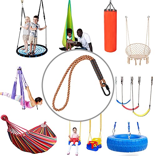 SELEWARE Hammock Straps, Tree Swing Rope, Hammock Chair Hanging Rope Kit W/Stainless Steel Carabiner Snap Hook Holds to 1000lbs, for Outdoor Playground Swings Hammock Yoga Boxing, 4 ft, 2 Pack